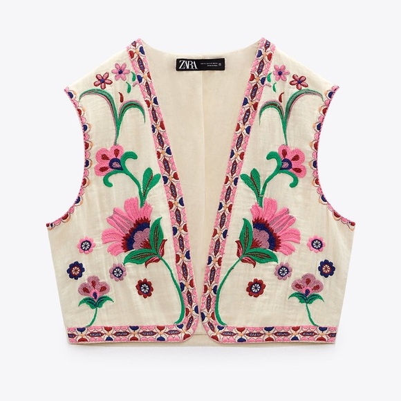 Zara | Jackets & Coats | Zara Open Front Embroidered Vest Ref 689523 ...
